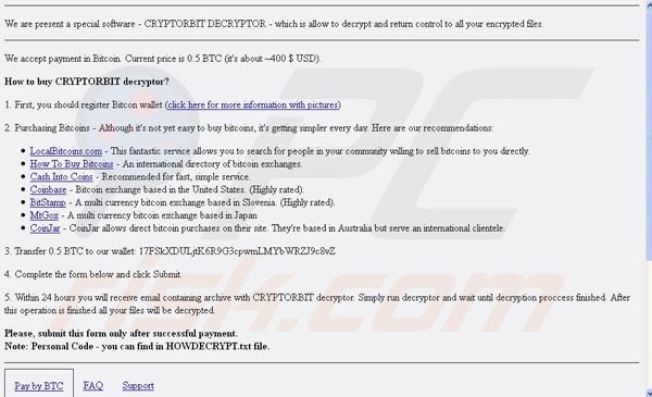 Cryptorbit Virus - Decryption, removal, and lost files recovery (updated) Cryptorbit Virus - Decryption, removal, and lost files recovery (updated)