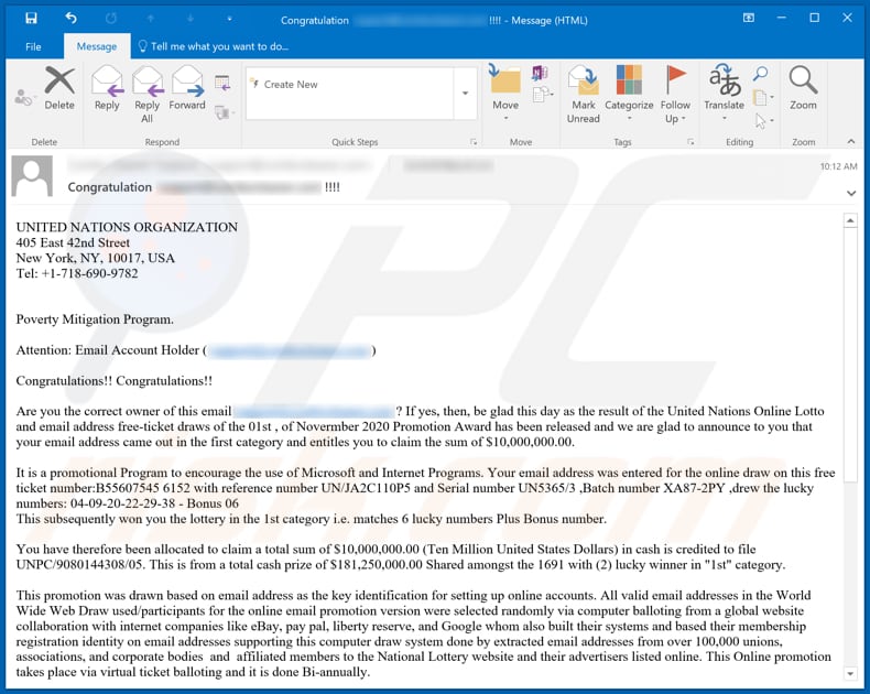 United Nations Online Lotto Email Scam - Removal and recovery steps ... United Nations Online Lotto Email Scam - Removal and recovery steps ...