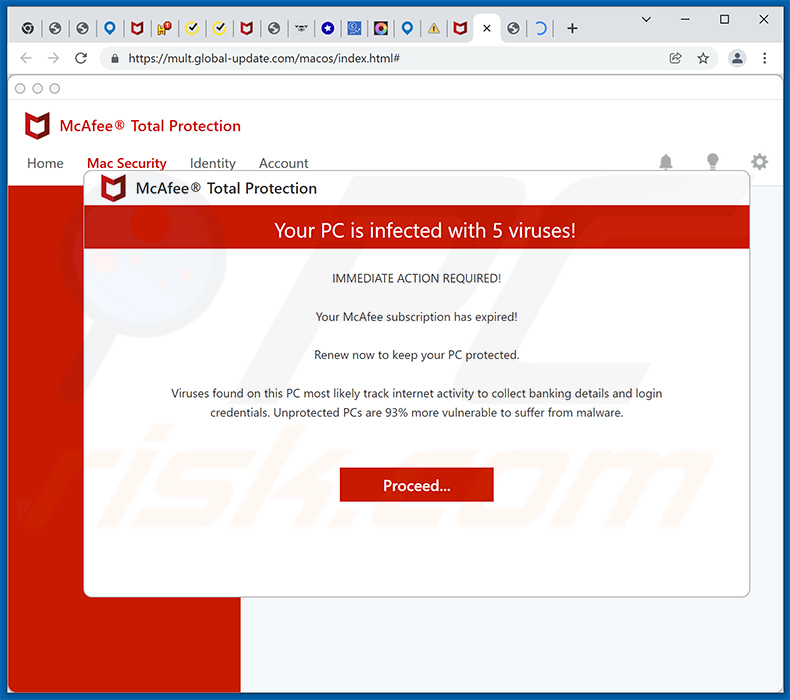 McAfee Your PC Is Infected With 5 Viruses POP UP Scam Removal And