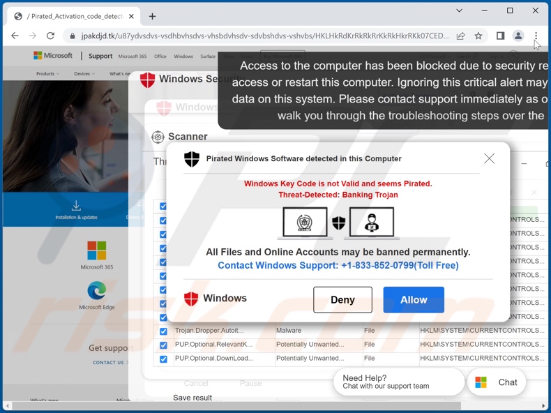 Pirated Windows Software Detected In This Computer POP UP Scam Pirated Windows Software Detected In This Computer POP UP Scam