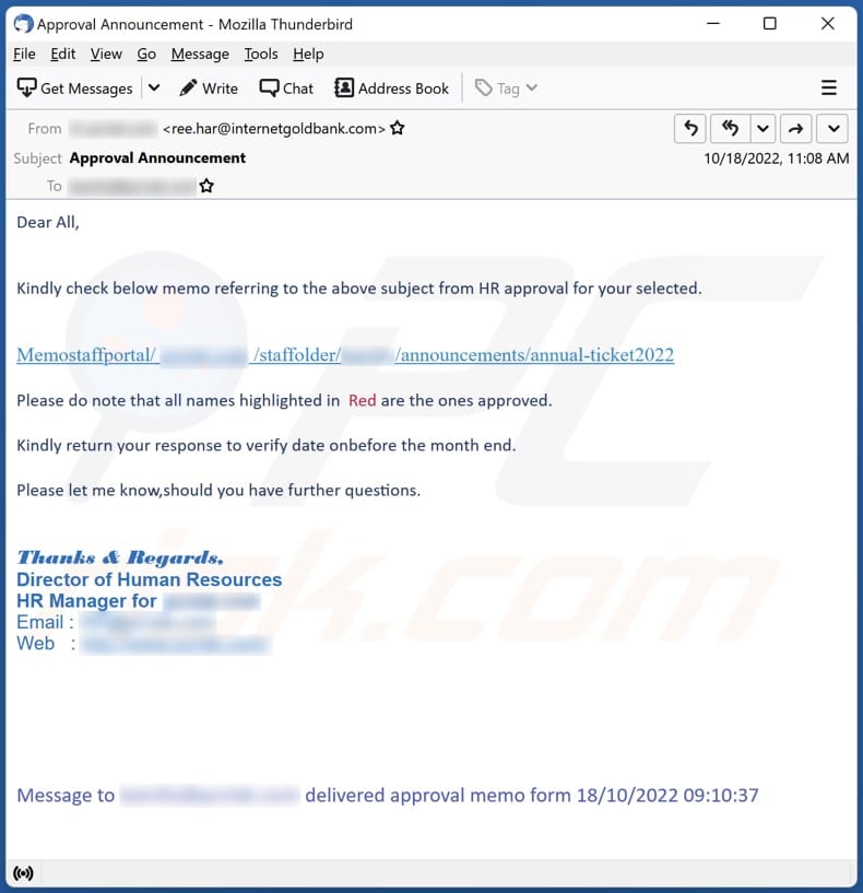 HR (Human Resources) Email Scam - Removal and recovery steps (updated) HR (Human Resources) Email Scam - Removal and recovery steps (updated)